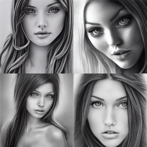 Hyper Realistic Pencil Drawing Of A Brunette Girl By Stable Diffusion