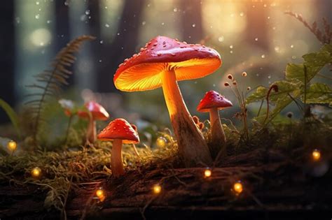 Premium AI Image Enchanting Fungi Mushroom In The Forest Generative AI