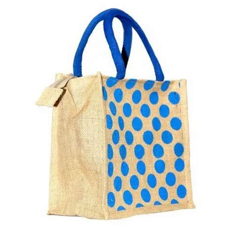 Brown Base Loop Handle Dot Printed Jute Bag For Shopping Capacity 5