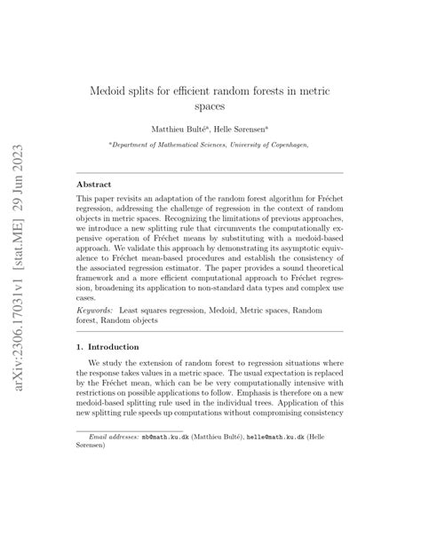 pdf medoid splits for efficient random forests in metric spaces