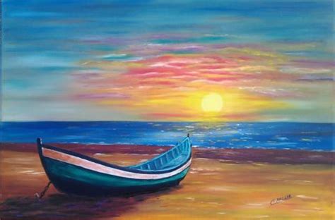 Barque Au Coucher De Soleil Peinture Amilcar Dessin Plage