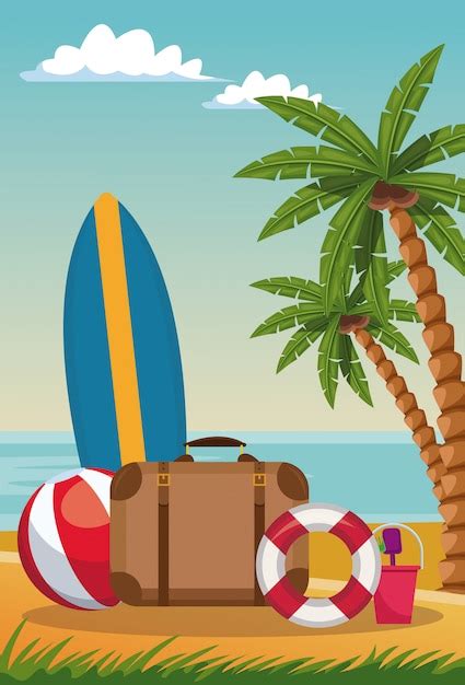 Surf Y Pelota De Playa Vector Premium