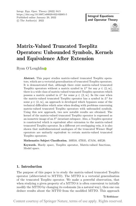 pdf matrix valued truncated toeplitz operators unbounded symbols kernels and equivalence
