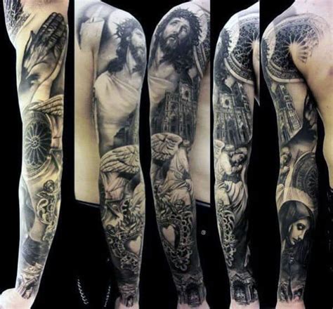 Jesus Sleeve Tattoo Designs For Men Religious Ink Ideas