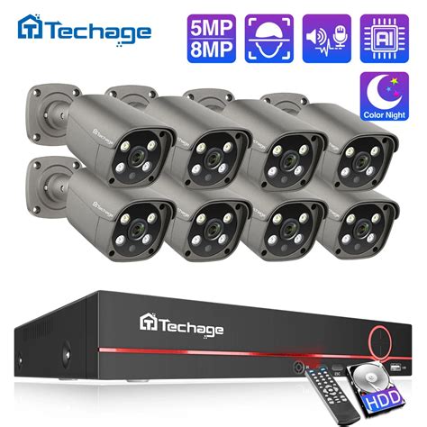 Techage 8CH 5MP 8MP Security Camera System 4K HD POE NVR Kit Two Way