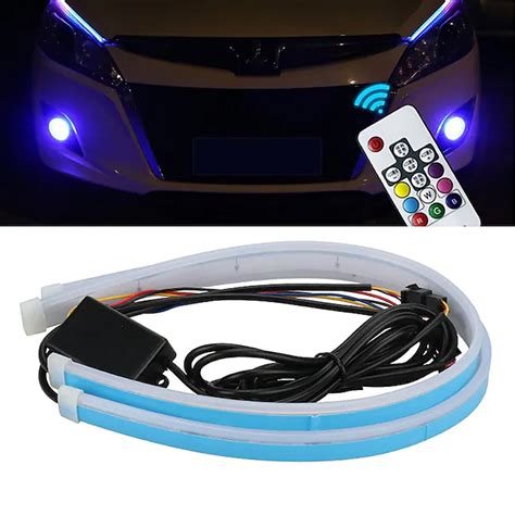 LDX166 2x 45cm Slim Sequential Flexible RGB LED DRL Turn Signal Strip