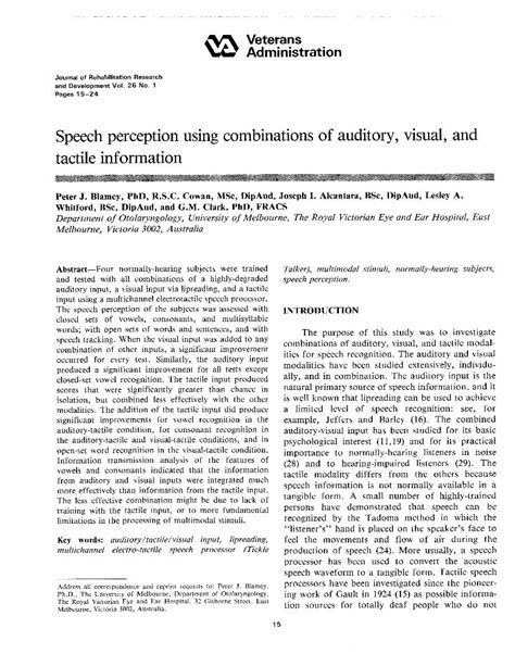 pdf speech perception using combinations of auditory visual · speech perception