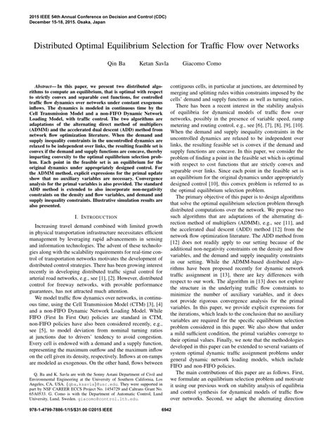 pdf distributed optimal equilibrium selection for traffic flow over networks