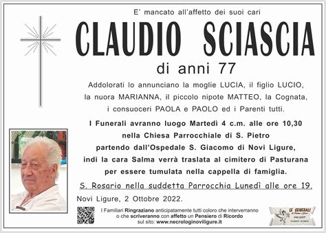 Necrologio Claudio Sciascia Necrologi Novi Ligure