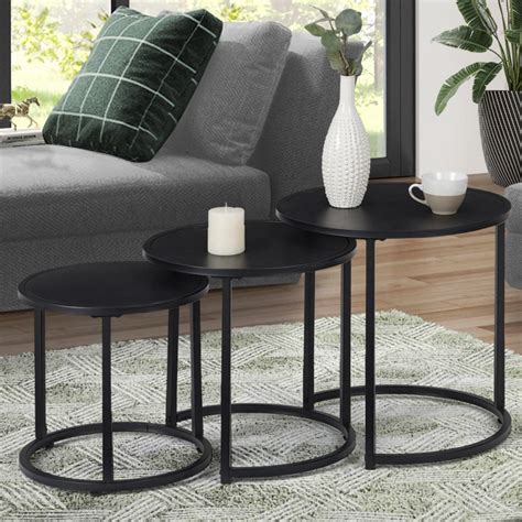 Tables basses gigognes rondes 35 40 45 en métal noir mat design