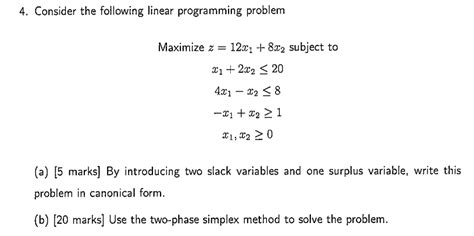 4 consider the following linear programming problem