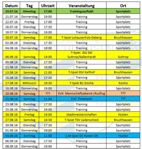 Sommer Vorbereitungsplan TuS Bruchhausen Fußball