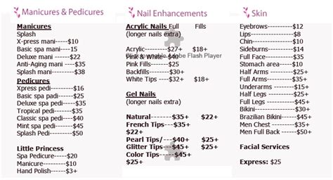8 Free Sample Nail Services Salon Price List Templates Printable Samples