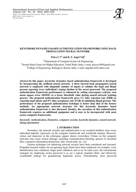 pdf keystroke dynamics based authentication framework using back propagation neural network