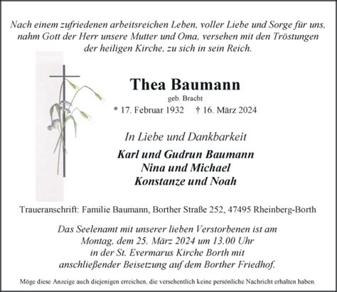 Alle Traueranzeigen für Thea Baumann trauer rp online de