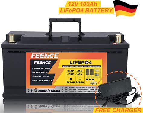FEENCE 12V 100Ah LiFePO4 Batterie Lithium Akku perfekt für Wohnmobil