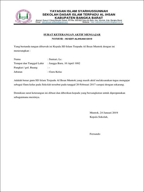 Contoh Surat Keterangan Pernah Mengajar Dari Yayasan Surat Keterangan
