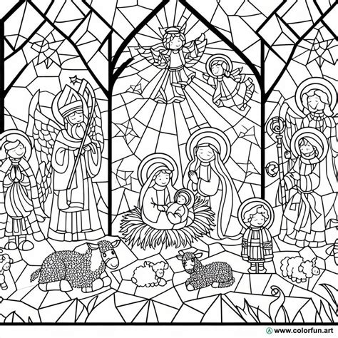 Coloriage de crèche en vitrail à Télécharger ou à Imprimer gratuitement