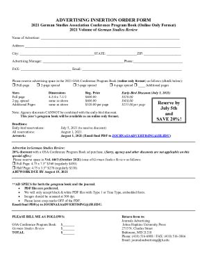 Fillable Online Advertising Insertion Order Form Fax Email Print
