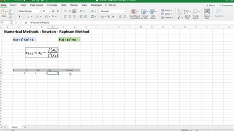 numerical methods [excel] newton raphson method youtube