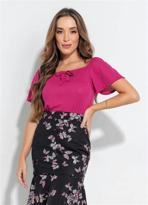 Blusa Amarração Fúcsia Moda Evangélica Rosalie