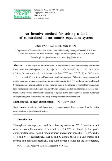 pdf an iterative method for solving a kind of constrained linear matrix equations system