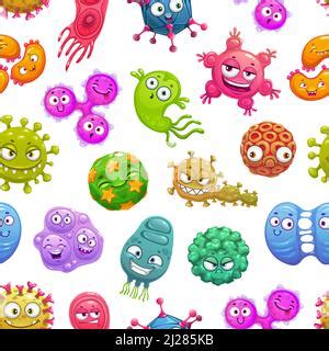 Germs Viruses And Bacteria Cartoon Characters With Cute Funny Faces