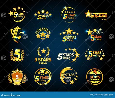 Luxury Golden Five Stars Logo Template Set 5 Star Rating Emblems Set