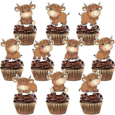 Amazon Qilery 60 Pcs Highland Cow Cupcake Toppers Highland Cow