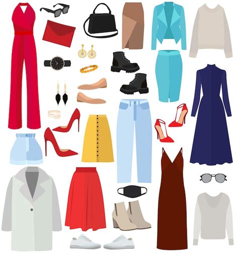 Colección de ropa y accesorios de moda para mujer Vector Premium