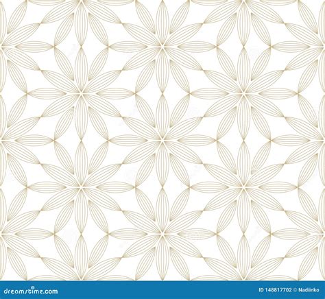 Modern Simple Geometric Vector Seamless Pattern With Gold Flowers Line