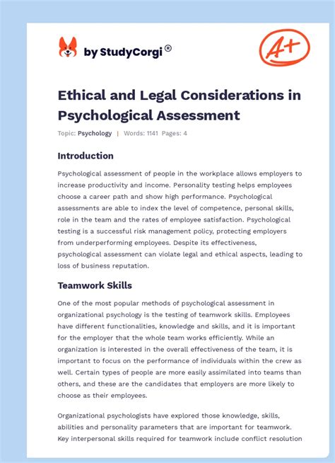 Ethical And Legal Considerations In Psychological Assessment Free