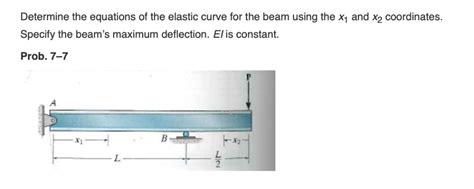 determine the equations of the elastic curve for the beam using the x1 and x2 coordinates