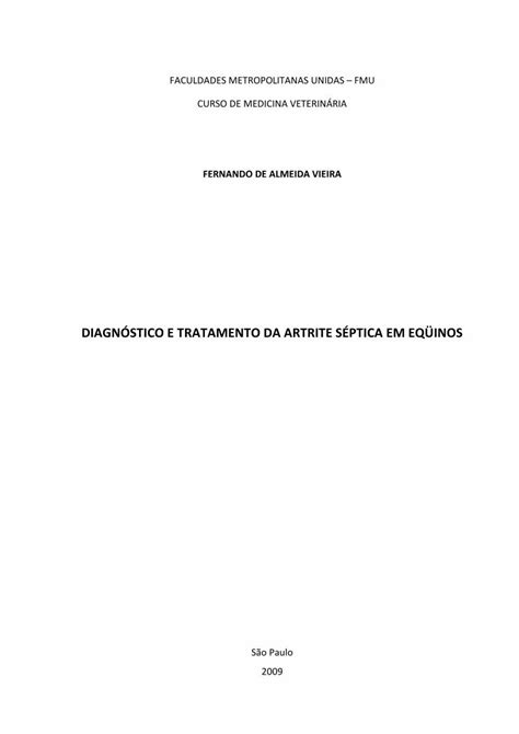 PDF DIAGN STICO E TRATAMENTO DA ARTRITE S PTICA EM EQ Arquivo Fmu Br