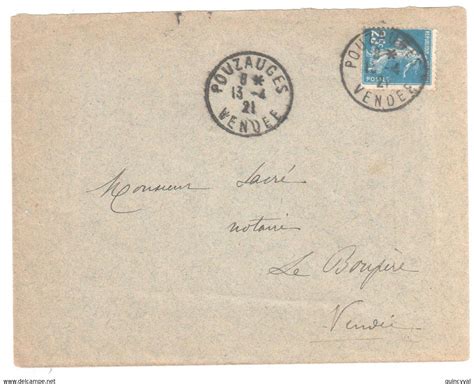 Lettres Documents POUZAUGES Vendée Lettre 25c Semeuse Bleu Yv 140