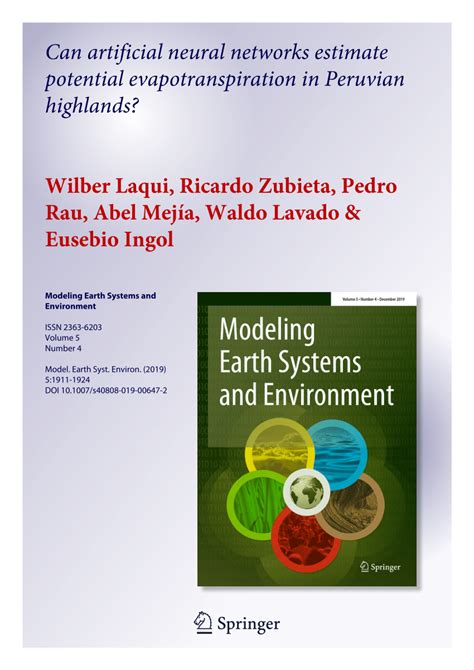 pdf can artificial neural networks estimate potential evapotranspiration in peruvian highlands