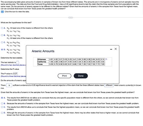 Solved The Accompanying Table Gives Amounts Of Arsenic In Chegg
