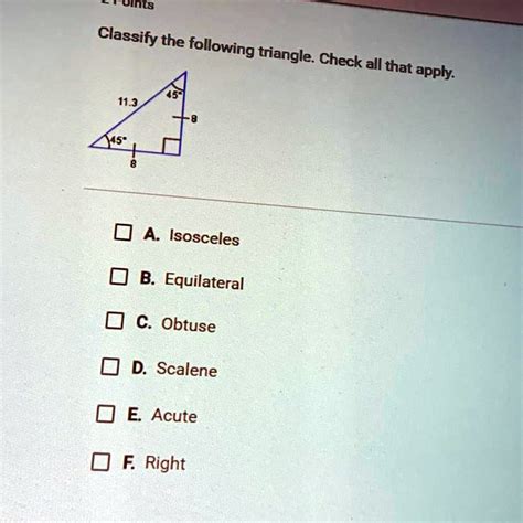 solved picture added help toints classify the following triangle check all that apply 11