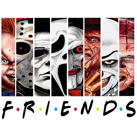 The Words Friends Are Surrounded By Images Of Clowns And Horror Masks