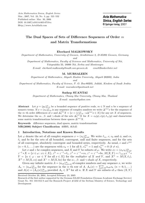 pdf the dual spaces of sets of difference sequences of order m and matrix transformations