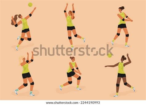Volleyball Female Players Action Vector Set Stock Vector Royalty Free