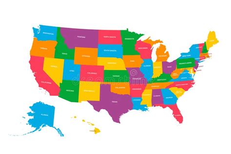 USA Map With Geographical State Borders And State Names United States