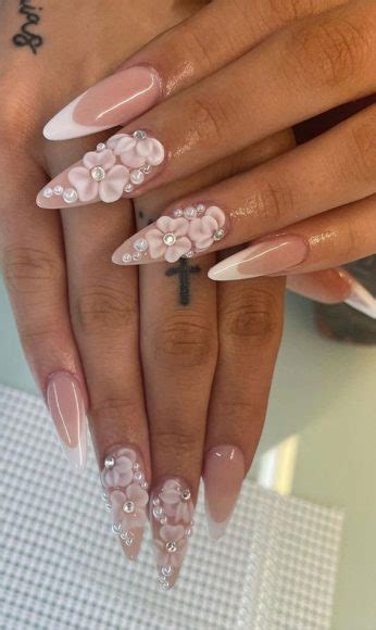 70 Wedding Nails For Brides Flower Embellishment French Tip Stiletto