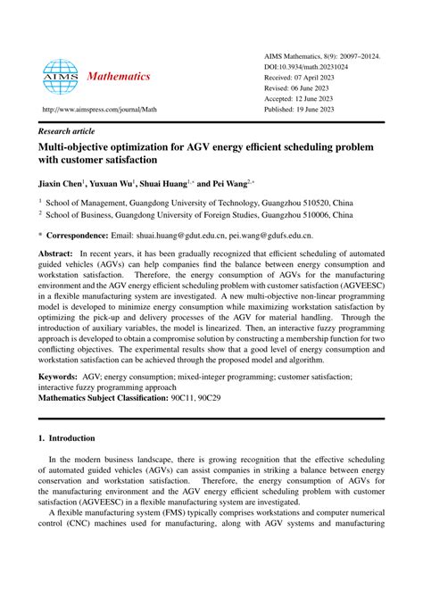 pdf multi objective optimization for agv energy efficient scheduling problem with customer