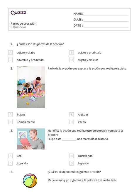 50 Partes de la oración hojas de trabajo para Grado 4 en Quizizz