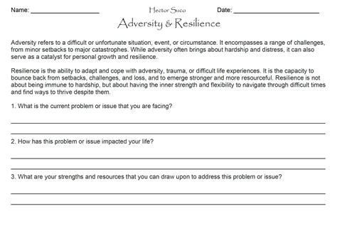 Adversity Resilience Worksheet Empower Through Hardship Etsy