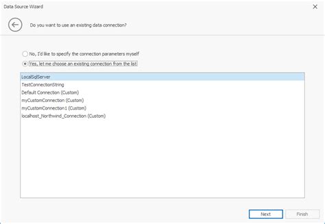 customize data connections in the data source wizard winforms reporting tools