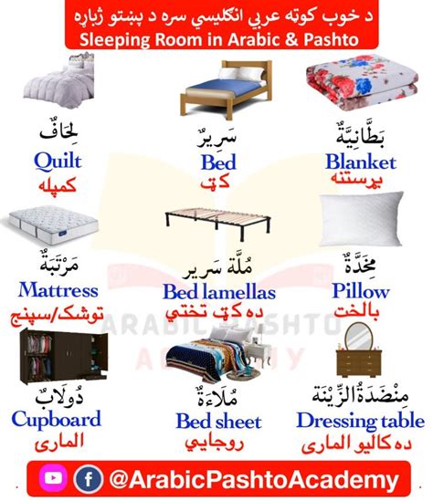 An Arabic Poster With Different Types Of Bedding And Pillows In Various