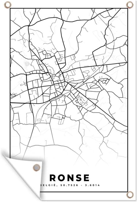 Tuinposters Buiten Plattegrond Ronse Zwart Wit Stadskaart Kaart