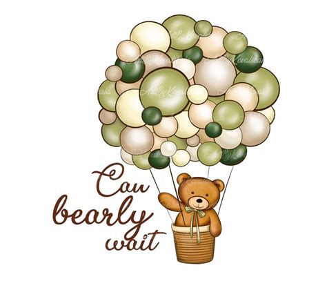 Teddy Bear Clipart Can Bearly Wait PNG Air Balloon Baby Shower